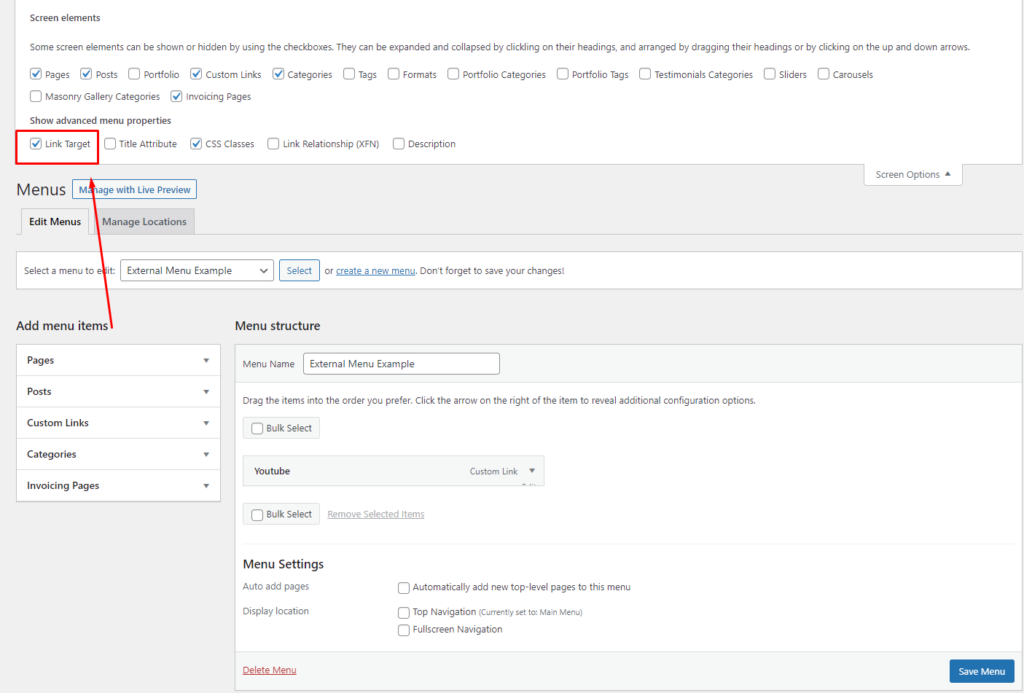 How to Make a WordPress Menu Link Open in a New Tab? | RyDesk
