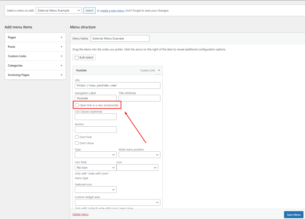 How to Make a WordPress Menu Link Open in a New Tab? | RyDesk